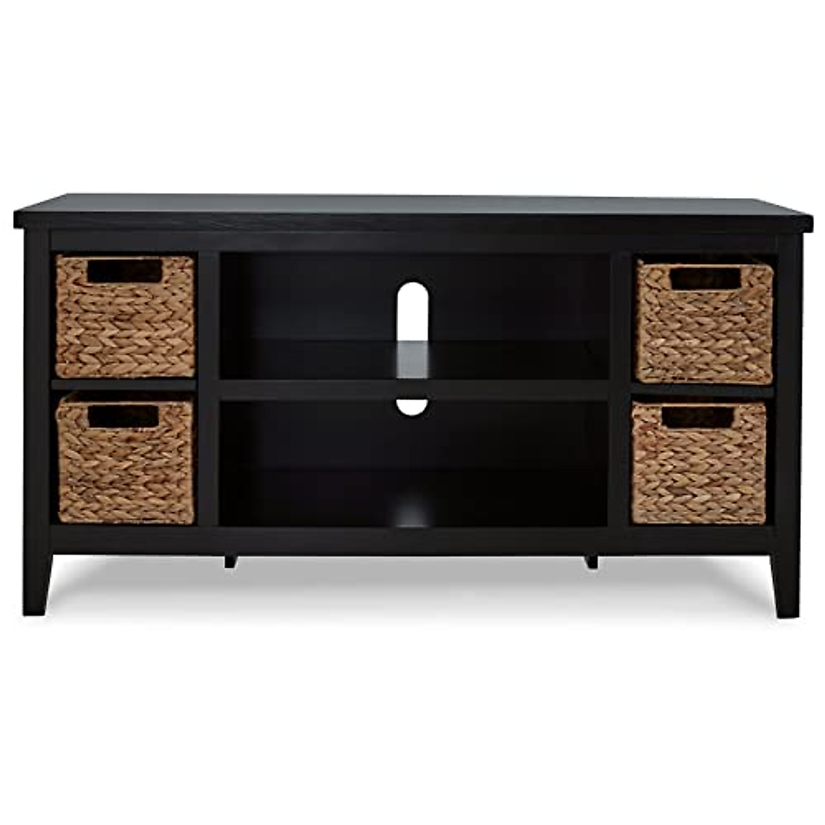 Signature Design by Ashley Mirimyn Casual TV Stand for TVs up to 54" with 4 Baskets and 3 Adjustable Shelves, Black & Light Brown