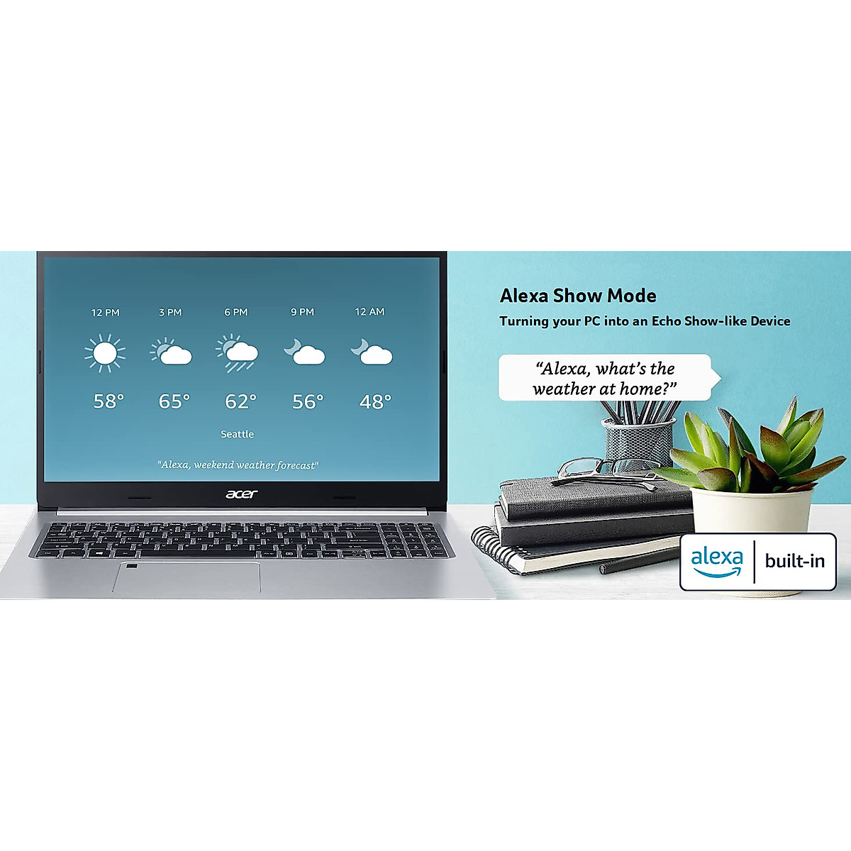 Acer Aspire 5 A515-46-R14K Slim Laptop | 15.6" Full HD IPS | AMD Ryzen 3 3350U Quad-Core Mobile Processor | 4GB DDR4 | 128GB NVMe SSD | WiFi 6 | Backlit KB | Amazon Alexa | Windows 10 Home (S mode)