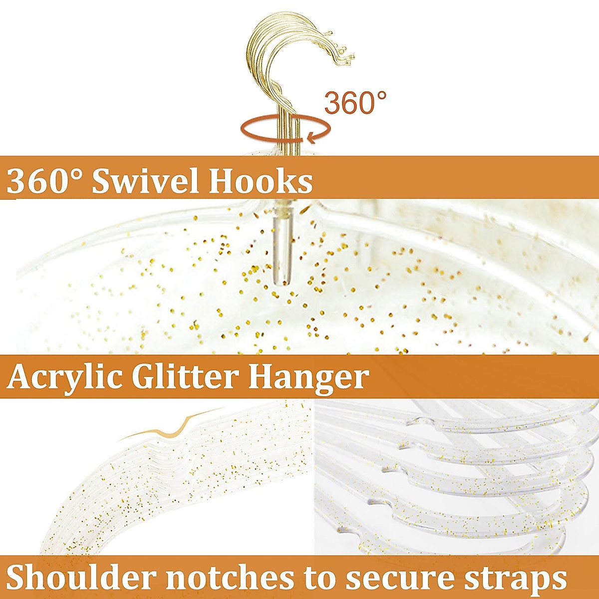 Clear Clothes Hangers 16", 20 Pack Plastic Coat Hanger for Adult Closet, Durable Bling Ganchos de Ropa with Swivel Hook, Notched Shoulders & Ultra-Thin Space Saving Laundry Hanger for Dress Suits