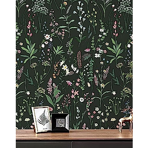 JiffDiff Floral Wallpaper Peel and Stick Farm Floral 236.22" x 17.32" Wildwood Wallpaper Dark Wallpaper Self Adhesive Wallpaper Coverage 30 sq.ft