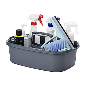 NINU Large Cleaning Supplies Caddy with Handle, Plastic Storage Organizer, Cleaning Basket for Cleaning Products, Bathroom, Bedroom, Kitchen, College Dorm, Garden, Garage, Under Sink Tool (Gray)