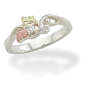 Black Hills Gold Ladies Diamond (.05 tw) Ring in 925 Sterling Silver and 12k Gold Leaves - Size 10