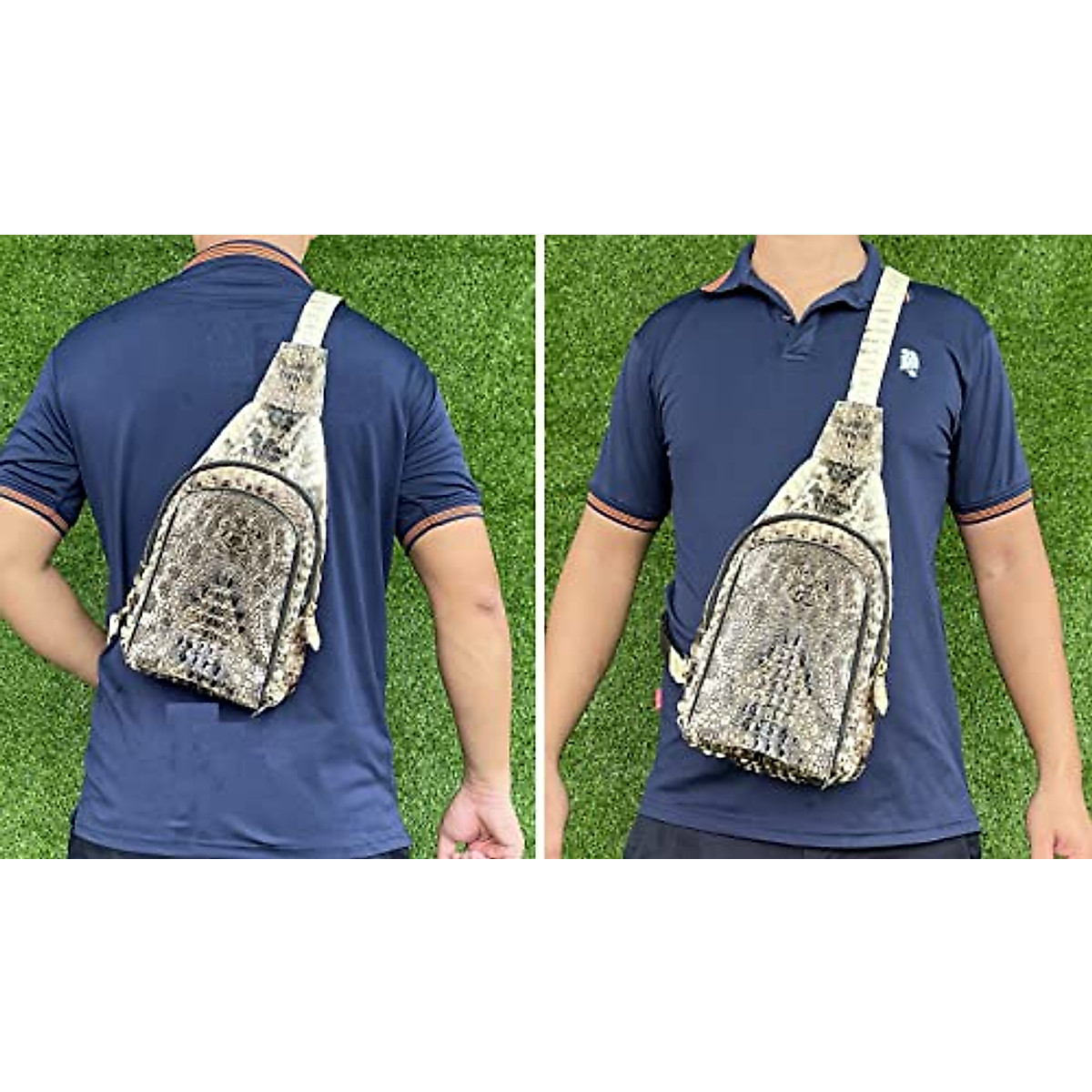 Men Sling Bag Small Crossbody Backpack Chest Bag Alligator Leather One Shoulder Strap Casual Daypack Luxury Original Crocodile for Outdoor Cycling Hiking Travel BACKPACK-55