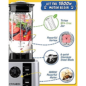 CRANDDI Unique Commercial Blenders with 1800 Watt and 80oz BPA-Free Container, Professional High-Speed Countertop Blenders for Smoothies,Self-Cleaning,K95 New Silver