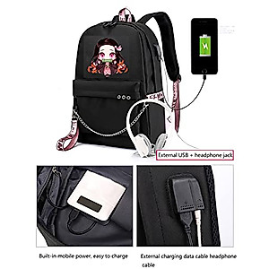 WZCSLM Anime Cosplay Laptop Backpack with USB Charging Port, Middle School College Bookbags for Women Men (black1)
