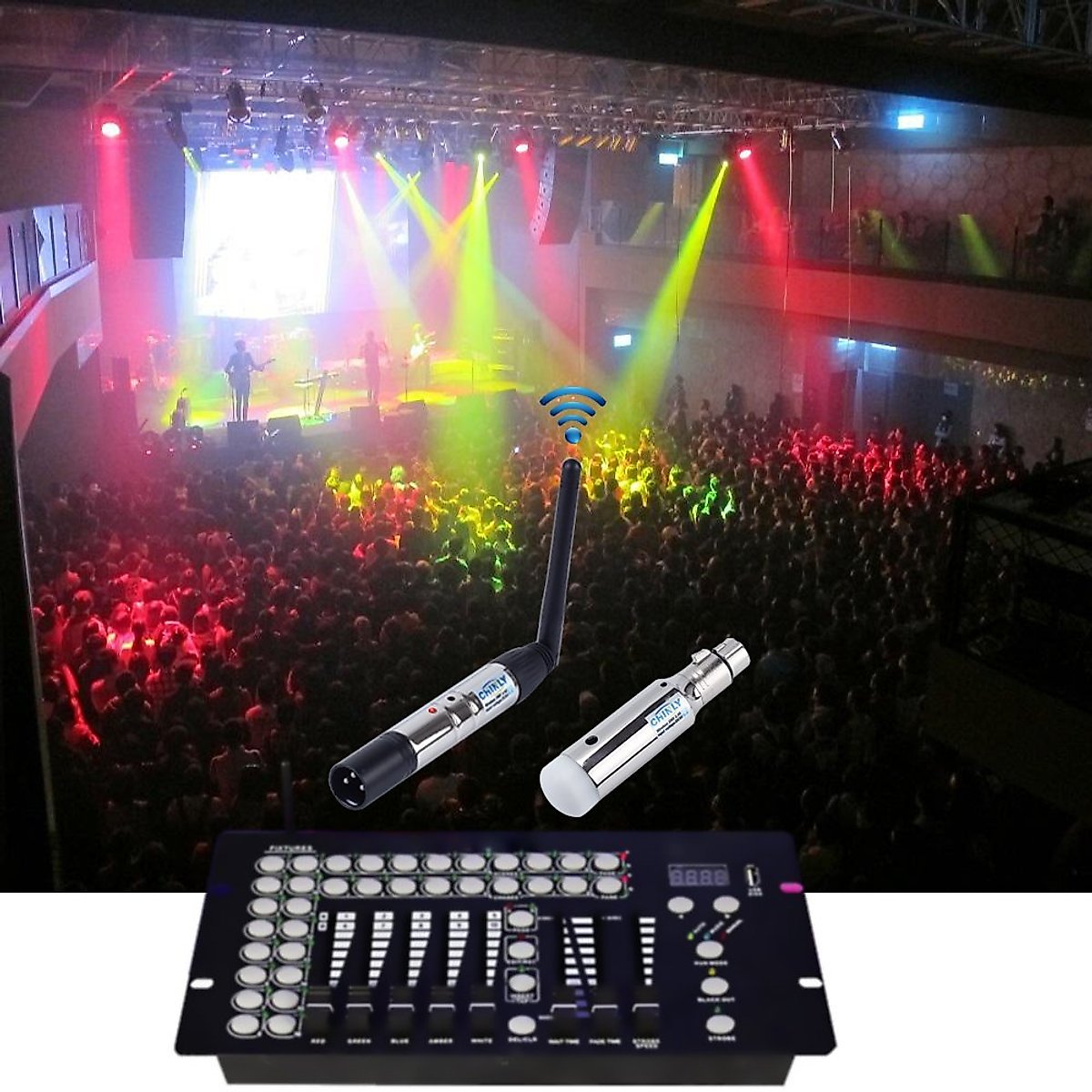 CHINLY 8pcs DMX512 DMX Dfi DJ 2.4G 7 Charging Wireless Receiver Built-in Battery & 1 Transmitter LED Lighting Control for LED Stage Par Party Light