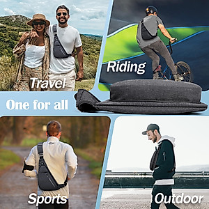 LKEX Crossbody Bag Anti-Theft Lightweight Casual Shoulder Backpack Sling Chest Bag Belt Rucksack for Travel Bicycle Sport（Dark Grey Right Hand）