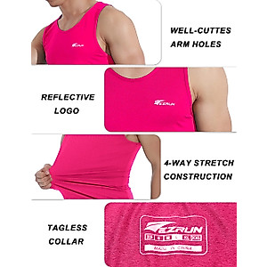 EZRUN Men's Quick Dry Workout Tank Top Swim Beach Shirts for Gym Athletic Running Muscle Sleeveless Shirts(NeonPink,m)