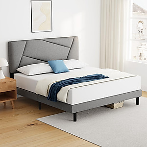Generic Queen Bed Frame Upholstered Platform with Headboard, Linen Fabric Wrap, Strong Frame and Wooden Slats Support, Easy Assembly No Box Spring Needed,Non-Slip and Noiseless, E Light Grey