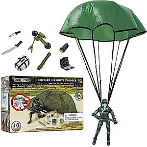 Click N' Play Military Toys Airborne Trooper 10 Piece Play w/Accessories Military Action Figures Toy Set with Soldier Men &Military Accessories, Army Men Toys for Boys Ages 3 Military