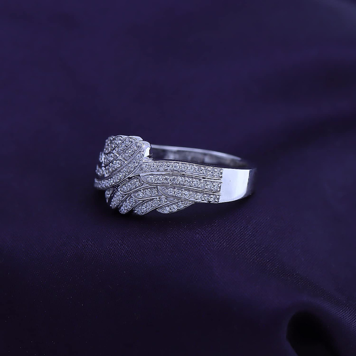 White Cubic Zirconia Double Angel Wing Promise Ring 14k White Gold Over Sterling Silver (0.9 Cttw)