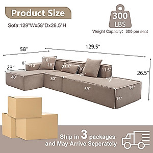 HZANHY Modular Sectional Sofa Couch, L-Shape Upholstered Cloud Couch, Modern Minimalist Couches for Living Room, Deep Seat Corner Couch, Right Facing Chaise