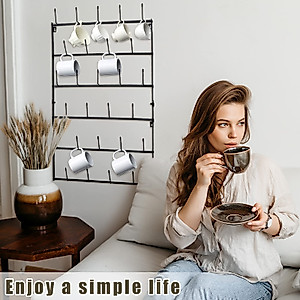 Coffee Mug Rack Wall Mounted Coffee Cup Holder 6 Tier Metal Mug Shelf Black Cup Rack Large Coffee Mug Wall Rack with 25 Hooks for Coffee Mugs Tea Cups Jar Storage Display Organizer, Set of 2