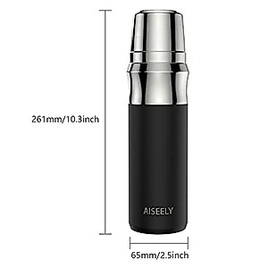 AISEELY Vacuum Insulated Bottles, Double Wall Stainless Steel Thermos with One-Piece Liner, Add-A-Cup Water Bottle for Hot & Cold Drink, Coffee Travel Mug Thermal (21 OZ)…
