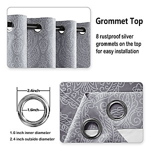 DWCN Ombre Blackout Curtains for Bedroom - Damask Patterned Thermal Insulated Energy Saving Grommet Curtains for Living Room, Set of 2 Panels, 52 x 84 Inch Length, Grey