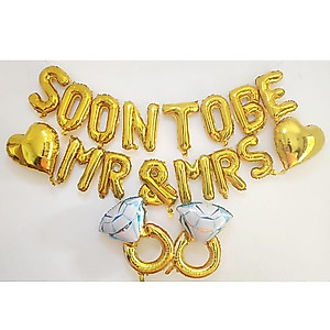 SHUNTAI Engagement Party Decorations Soon To Be Mr & Mrs Balloon Banner Heart Balloons Huge Ring Balloons Gold Wedding Rehearsal Bridal Shower Bachelorette Party Sign Decor Supplies
