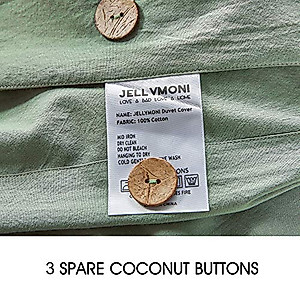 JELLYMONI Green 100% Washed Cotton Duvet Cover Set, 3 Pieces Luxury Soft Bedding Set with Buttons Closure. Solid Color Pattern Duvet Cover Full Size(No Comforter)