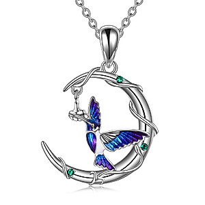 AOBOCO Sterling Silver Hummingbird Necklace Embellished with Crystals from Austria,hypoallergenic Pendant gifts, Anniversary Birthday Jewelry Gifts Present for Women (A Hummingbird Necklace)