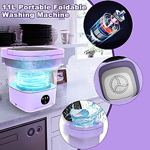 Portable Washing Machine, 11L Foldable Small Washer with Dryer for Baby Clothes, Collapsible Mini Washing Machine with Laundry for Underwears, Baby Clothes, Socks, Pet Garments, Small Items, Purple