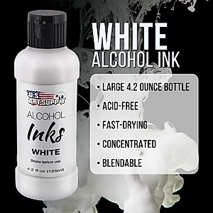 U.S. Art Supply White Alcohol Ink, Large 4.2 Ounce Bottle - Vibrant Highly Concentrated Color Dye Paint for Epoxy Resin Art Painting, Tumbler Cup Making, Ceramic Glass Metal, Petri Dish, Jewelry Craft