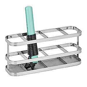 mDesign 4-Section Oval Bathroom Wall Mounted Hair Tool Storage Organizer - Metal Accessory Basket - Hanging Holder for Hair Dryer, Straightener, and Curling Iron - Carson Collection - Chrome