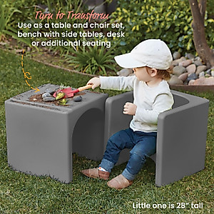 ECR4Kids Tri-Me Table and Cube Chair Set, Multipurpose Furniture, Dark Grey, 3-Piece