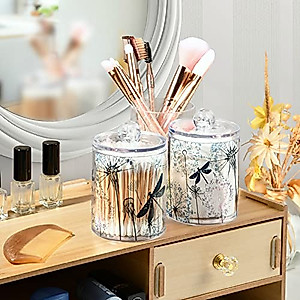 susiyo Dandelions and Dragonflies Plastic Jars with Lid Apothecary Jar for Cotton Balls Swabs Pads - 2 Pack