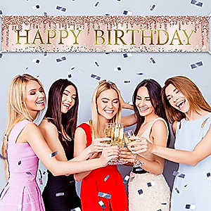Pink Rose Gold Happy Birthday Banner Decorations,Large Happy Birthday Yard Banner Sign Party Supplies for Women, 16th 21st 30th 40th 50th Birthday Decor for Outdoor Indoor (9.8x1.6ft)
