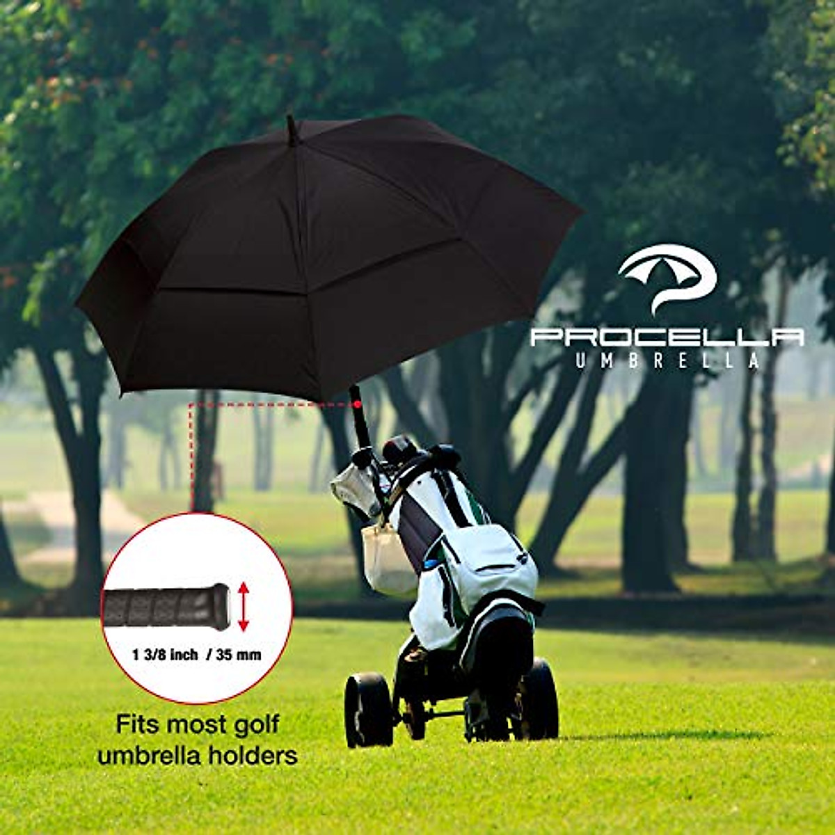 Procella 62 Inch Golf Umbrella Extra Large Automatic Open Windproof Waterproof Double Canopy Selected by World Top Golfers Oversize Vented Stick Umbrellas for Rain Best Golf Gifts for Men and Women