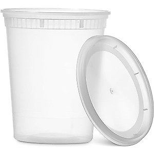 Generic 32oz Plastic Deli Container and lid combo (24 Sets) - Leakproof, Stackable, Recyclable, BPA Free, Microwavable, Freezer Safe, clear