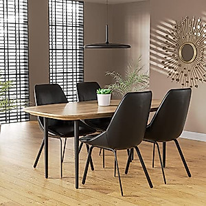 SunsGrove Urban Modern Dining Chairs in Black Leather, Metal Legs Kitchen Chair for Dining, Living Room, Bedroom Side Chairs, Set of 2 (Black)