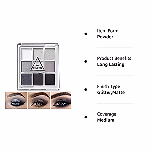 MAEPEOR Black Grey Smokey Eyeshadow Palette 9 Colors Cool Toned Matte Glitter Eyeshadow Palette Longlasting Waterproof Smoky Eye Shadow for Girls and Women (Set 1, Black Grey)