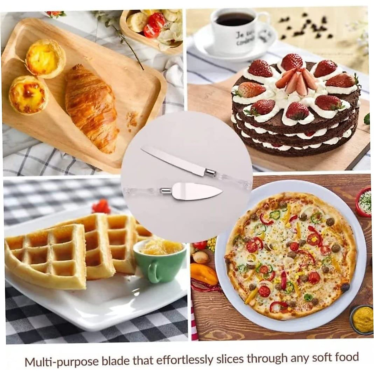 2pc Wedding Cake Cutter Set Stainless Steel Dessert Set Pie Server Cake Cutter for Birthday Anniversary Holiday Party,White,33cm/26x4.5cm Preserving Cookers