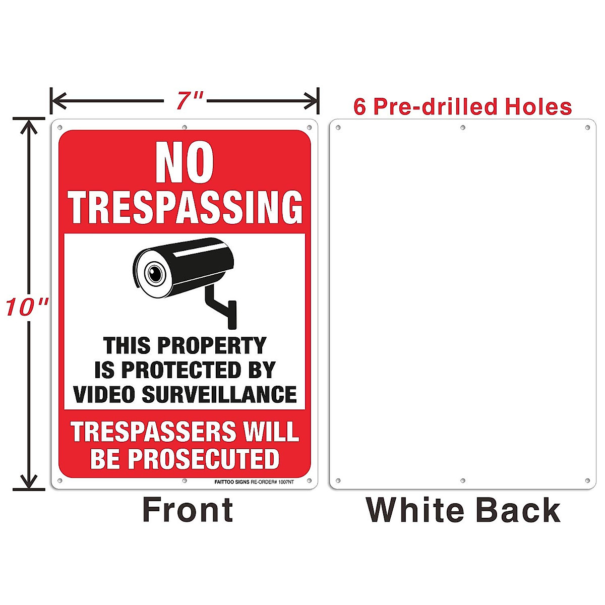 2 Pack No Trespassing Sign, Video Surveillance Signs, Trespassers Will Be Prosecuted Metal Reflective Sign, 10 x 7 Inches 0.40 Aluminum Indoor Or Outdoor Use for Home Business CCT
