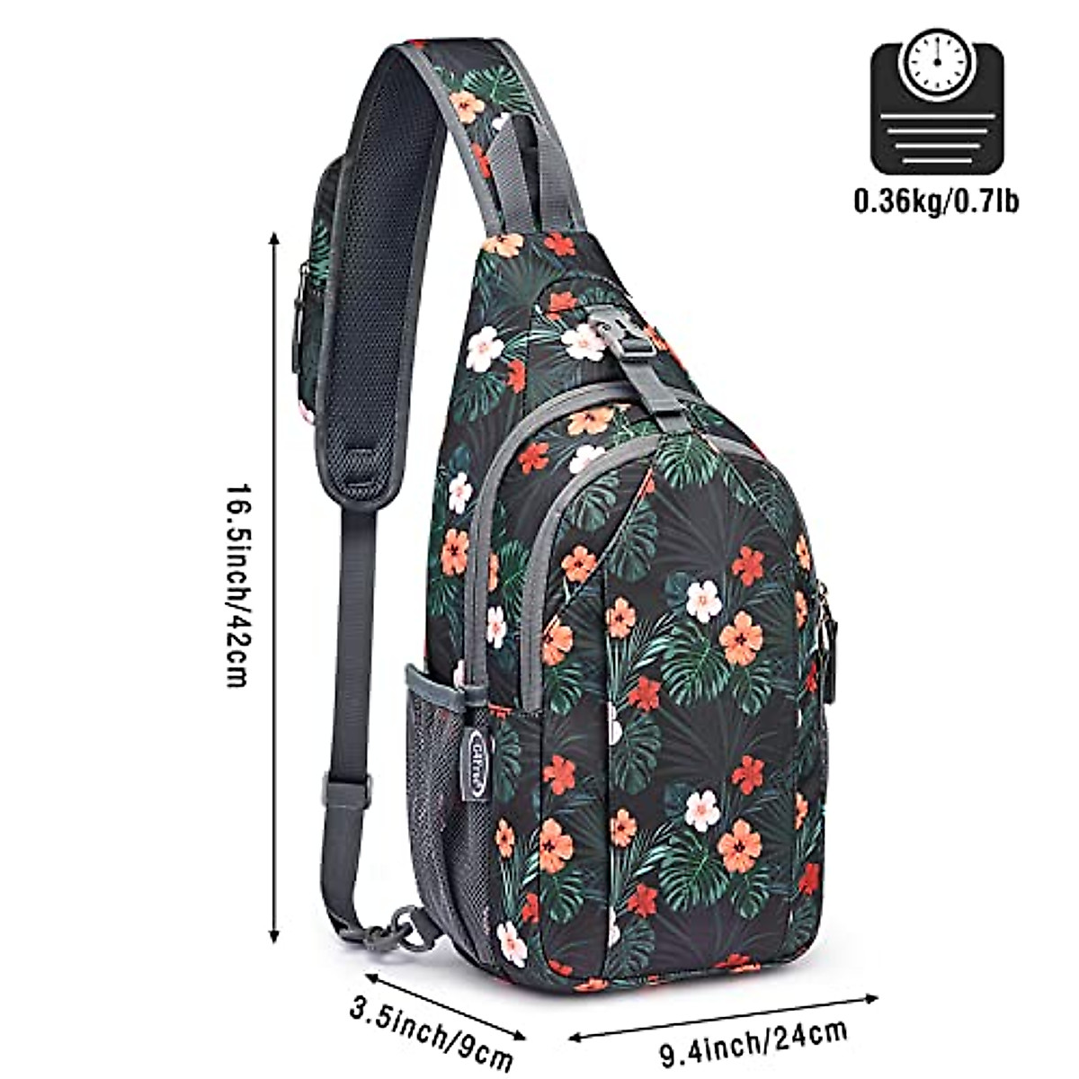 G4Free Sling Bag RFID Blocking Sling Backpack Crossbody Chest Bag Daypack for Hiking Travel(Black Base Floral)