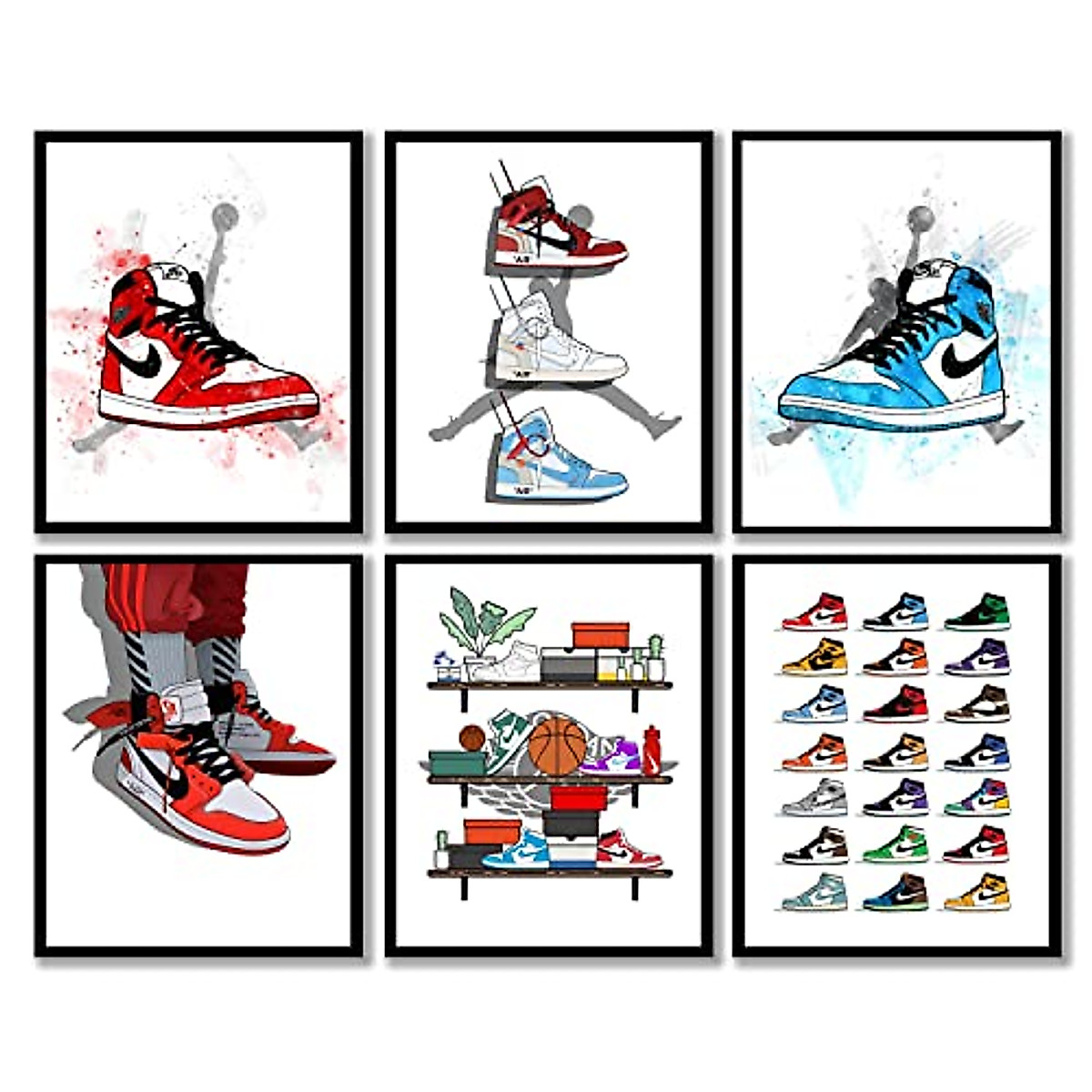 SanArt Sneakers Poster, Hypebeast,Unframed Set of 6 (8 x 10 Inch), Hypebeast Posters, Cool Posters, Posters For Boys Room, Michael Jordan Poster, Sneakers Wall Art Decor, Hypebeast Room Decor Sneakerhead Poster
