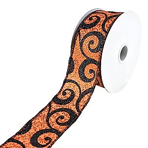 Homeford Halloween Glitter Swirls Wired Ribbon, 1-1/2-Inch, 10-Yard - Orange