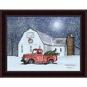 Home Cabin Décor Wintry Weather by Billy Jacobs 15x19 Farm Barn Old Truck Christmas Trees Wreath Silo Full Moon Winter Seasons Framed Folk Art Print Picture