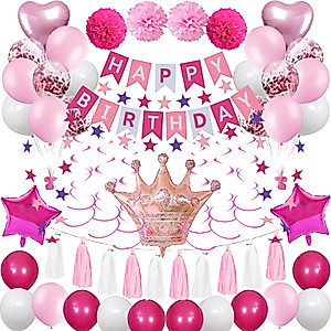 NANINUNENO Sweet Pink Birthday Decorations for Girls Teens Women, Pink and White Happy Birthday Balloons for Women，Birthday Party Decorations for Daughter Her Kids Including Pink Happy Birthday