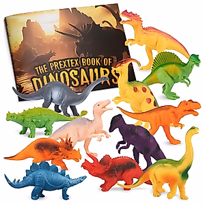 PREXTEX Dinosaur Toys for Kids 3-5 - 12 Dinosaur Figurines and Dinosaur Book for Kids - Realistic Toy Dinosaur Figures - Dino Toys with Educational Books for Boys and Girls