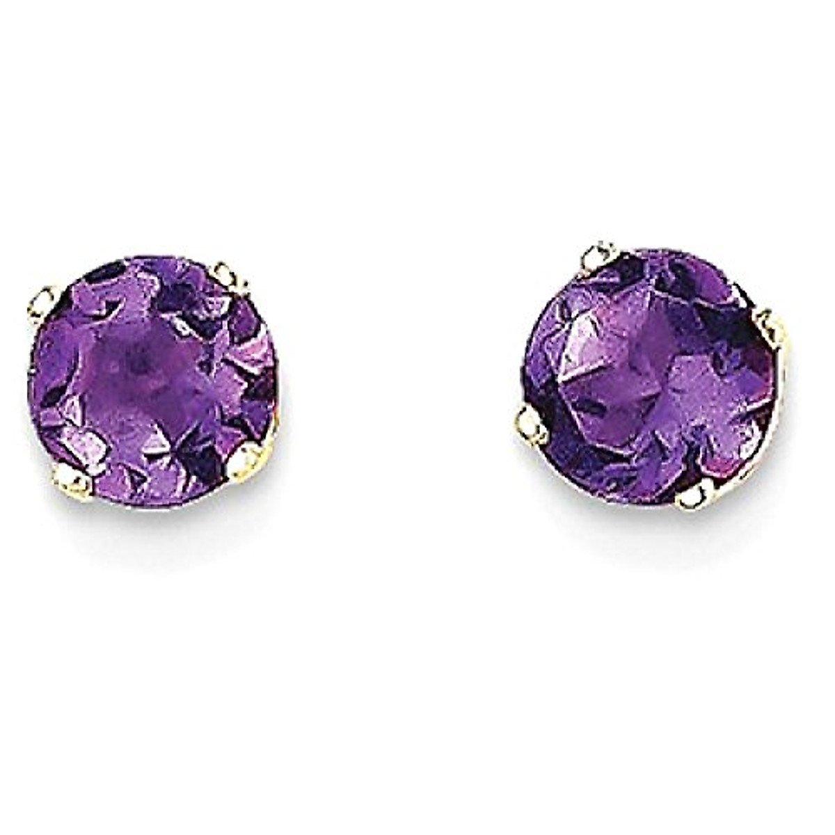 14K Yellow Gold 5mm Purple Amethyst Studs Gemstone Earrings February Birthstone Jewelry