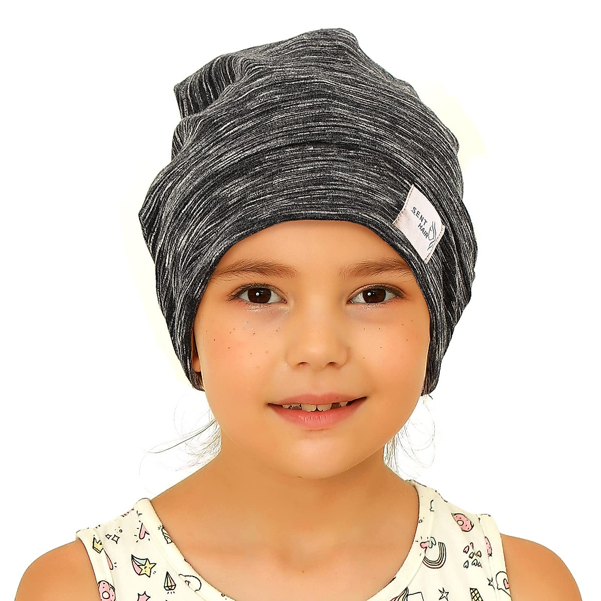 sent hair Kids Satin Lined Bonnet Silk Slouchy Beanie for Natural Hair Adjustable Sleep Bonnet Slap Cap for Kids/Child/Teens (4-10 Years Old,Black)