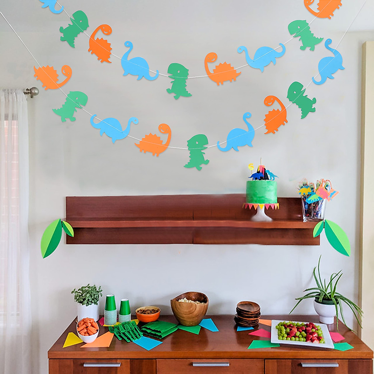 Dinosaur Flag Creative Garland Banner - Dinosaur Room Theme, Tyrannosaurus Rex Party, Paper Banner, Jurassic, Boy Children's Dinosaur Theme, Jurassic World Animal Party Supplies Background, Baby Shower, Photo Props