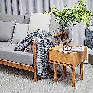 Cttasty Nightstand, Solid Wood Bedside Tables with Drawer, Mid Century Modern Nightstand, End Table with High Stool Leg, 15.74" L x 13.78" W x 19.69" H, Durable & Sturdy Small End Table, Natural