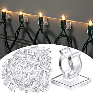Menkxi 25 Pcs Mini Christmas Light Clips Outdoor Adhesive Wall Hanging Hooks Waterproof Mini Christmas Light Gutter Clips for Walls Windows Eaves and Yards (Clear)