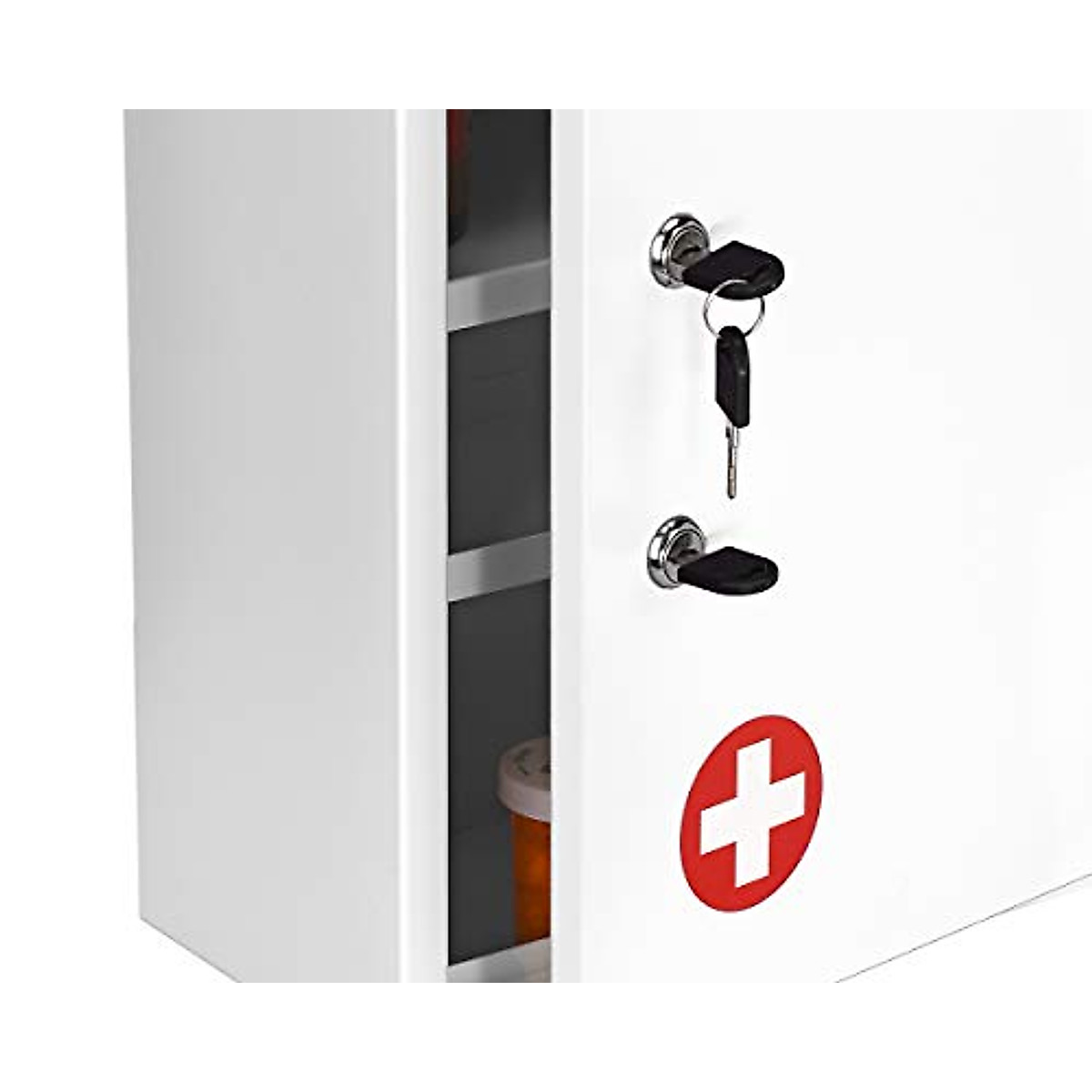 AdirMed Medicine Cabinet with Pull-Out Shelf & Document Pocket - Large Dual Lock Wall Mounted Steel Medical Organizer - Safe and Secure Storage for Medicine First Aid and Emergency Kit (White)