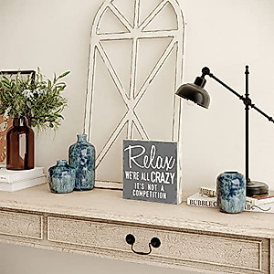 Barnyard Designs 'Relax We're All Crazy It's Not a Competition' Box Wall Art Sign, Primitive Country Farmhouse Home Decor Sign With Sayings, 8" x 8"