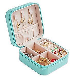 Portable Travel Mini Jewelry Box Leather Jewellery Ring Organizer Case Storage Gift Box Girls Women (blue).