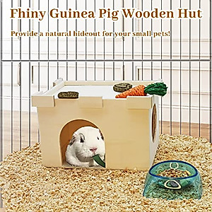 Fhiny Guinea Pig Castle, Chinchilla Hut with Window Ventilated Guinea Pig House Wood Small Animal Hideout Hamster Habitat Decor for Hamster Hedgehog Squirrel Sugar Glider