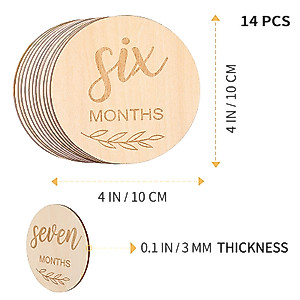 TOYANDONA 14pcs Wooden Baby Monthly Milestone Cards, Double Sided Baby Milestone Discs for Photo Props Baby Shower